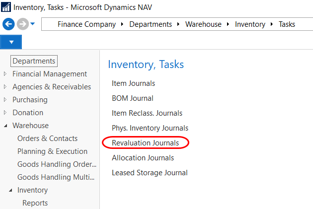 Inventory Revaluation Journal | Ceres Documentation Online