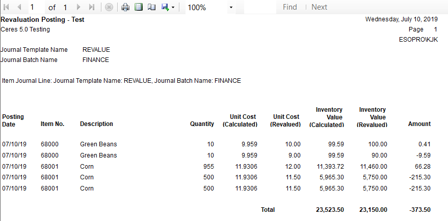 Inventory Revaluation Journal | Ceres Documentation Online
